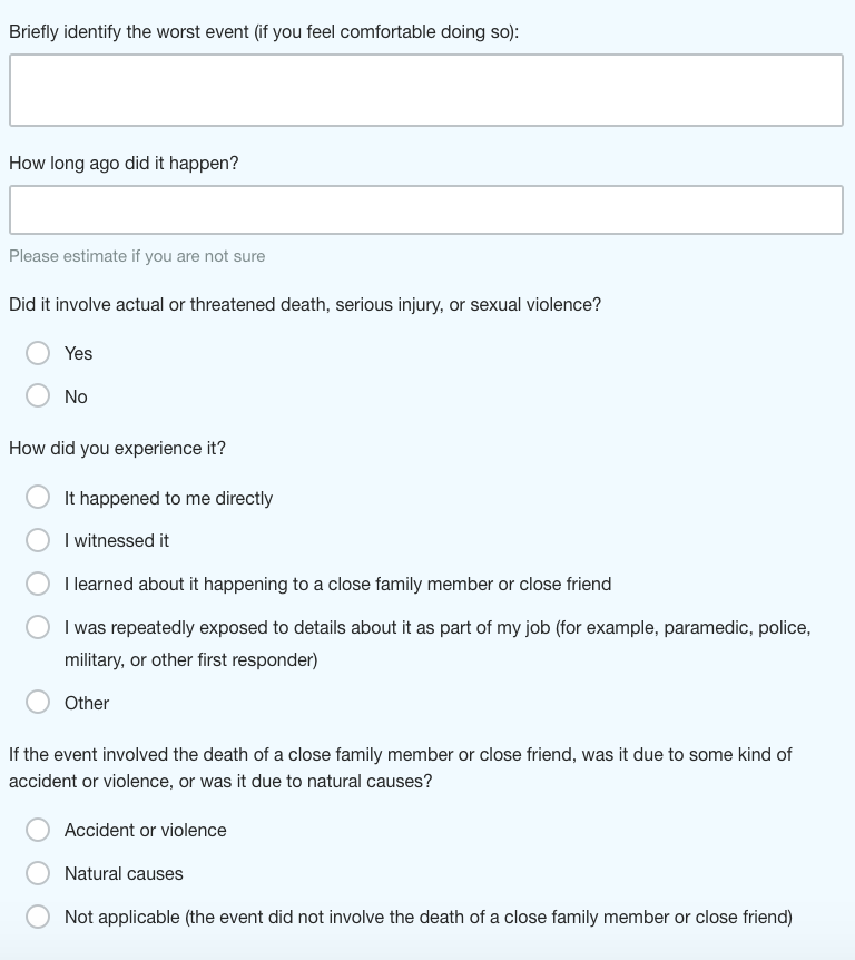 New PTSD Checklist for DSM-5 (PCL-5) calculated form