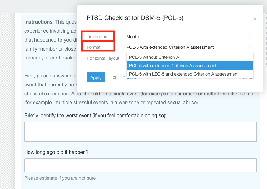 New PTSD Checklist for DSM-5 (PCL-5) calculated form